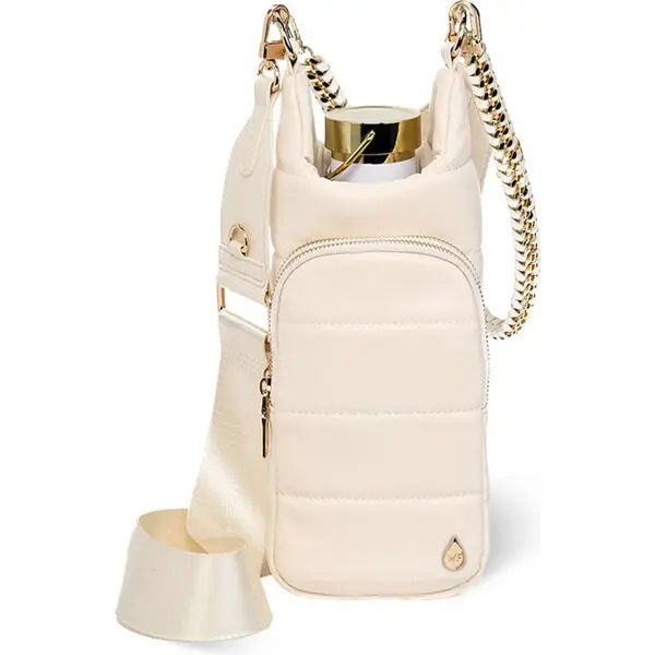 WANDERFULL Vegan Leather Hydrobag Crossbody Water Bottle Bag With Strap Bundle - Ivory