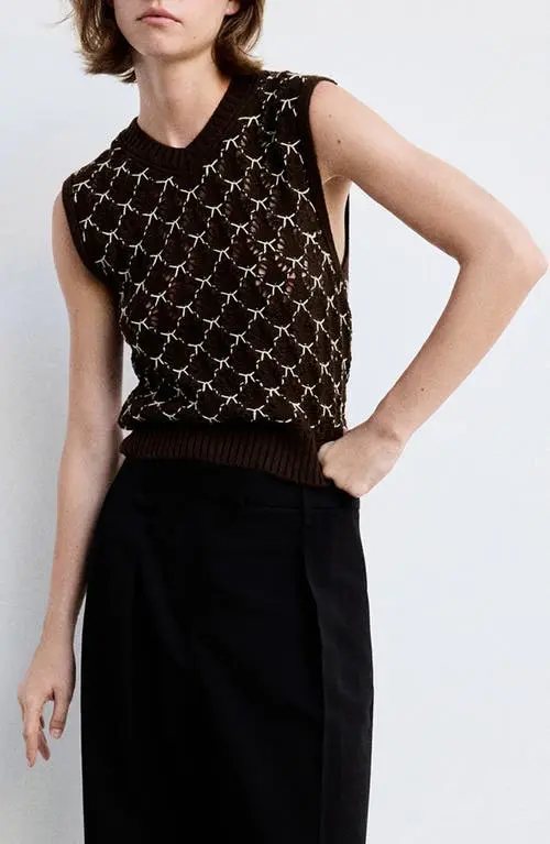 Mango Contrast Crochet Sweater Vest
