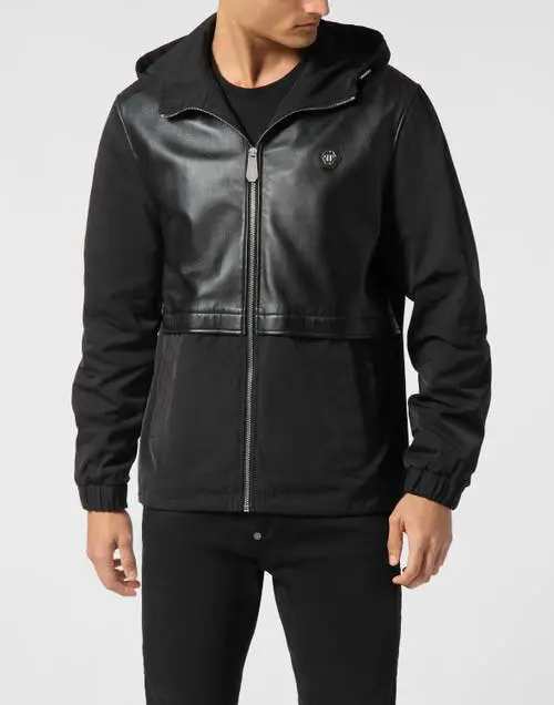 Philipp Plein Nylon/leather Hooded Jacket Ls