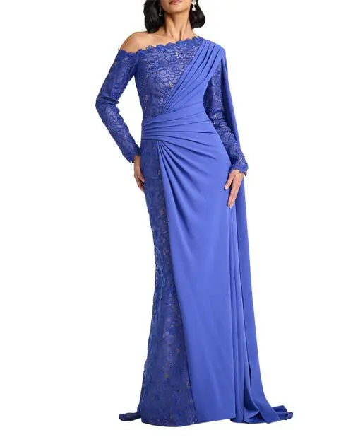 Tadashi Shoji Ravelle Embroidered Cape Gown - Blue Iris