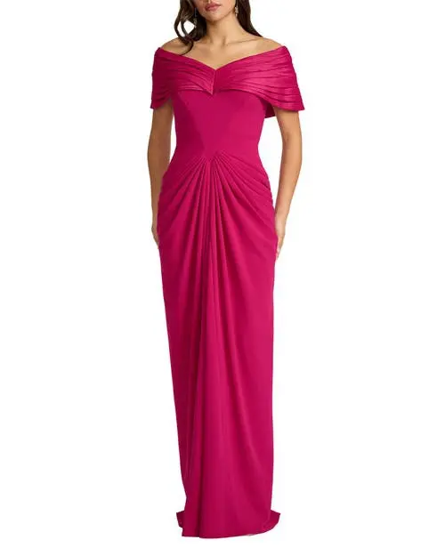 Tadashi Shoji Seraphine Pleated Portrait Collar Gown