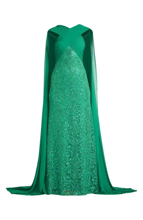 Tadashi Shoji Albioin Sequin Embroidered Sash Gown