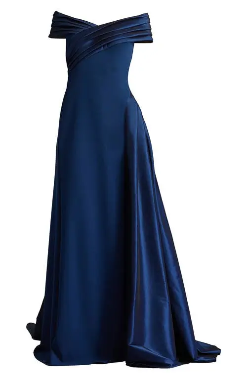 Tadashi Shoji Elysian Draped Overlay Train Gown