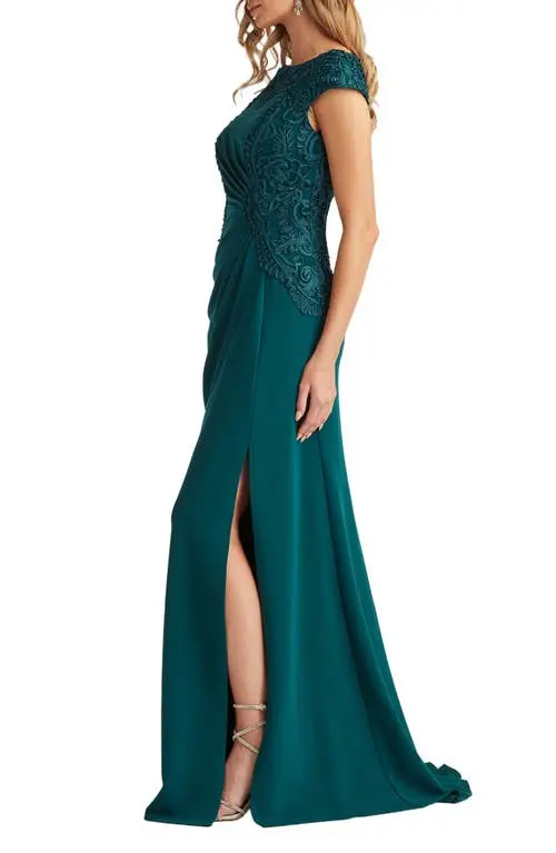 Tadashi Shoji Johari Embroidered Illusion Gown