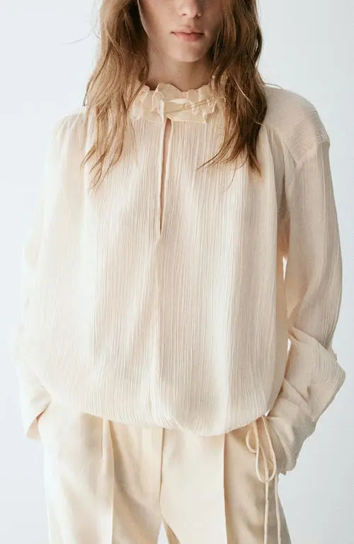 Mango Ruffle Neck Flowy Top - Ecru