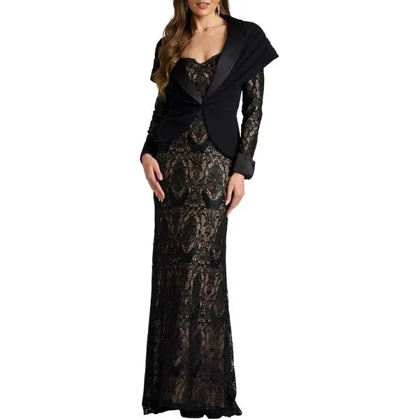 Tadashi Shoji Carlotta Lace Two-piece Illusion Gown - Black/nude