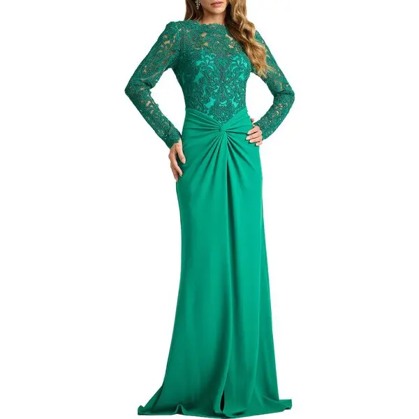 Tadashi Shoji Lysandra Embroidered Crepe Gown - Emerald