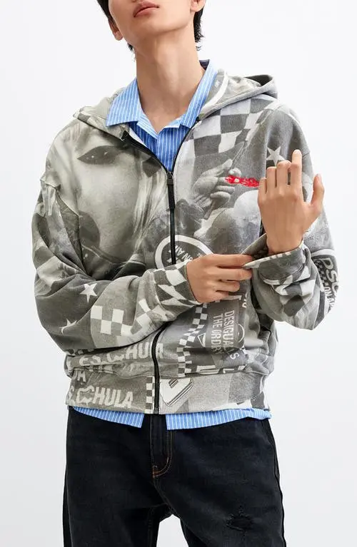 Desigual Allover Print Full Zip Hoodie