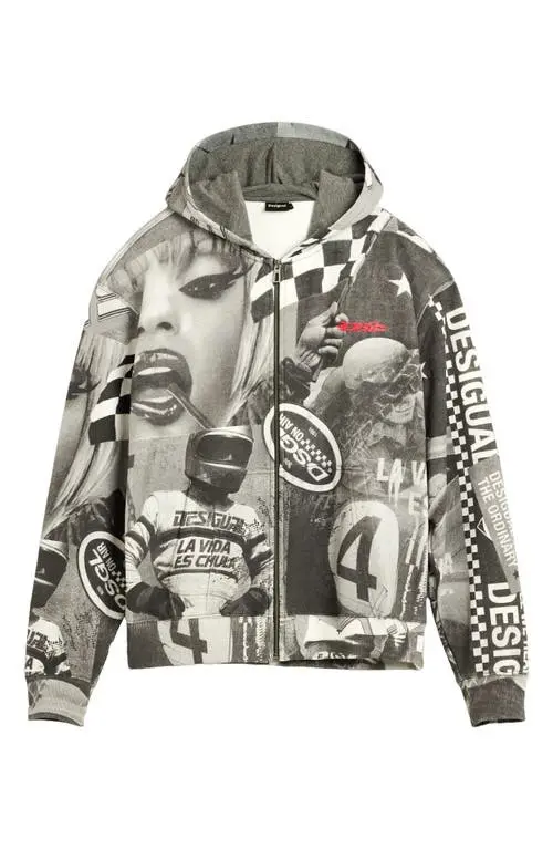 Desigual Allover Print Full Zip Hoodie