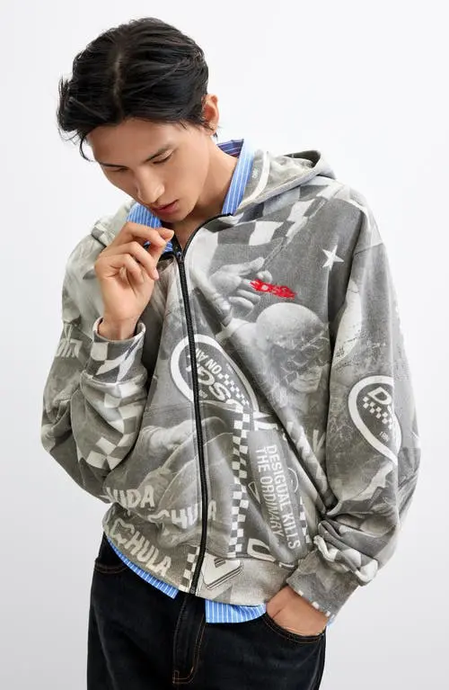 Desigual Allover Print Full Zip Hoodie