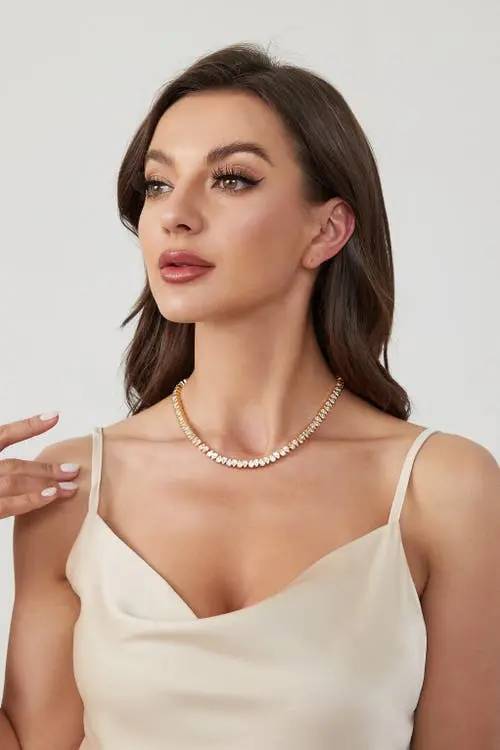 CLASSICHARMS Tear Shaped Cubic Zirconia Tennis Choker Necklace