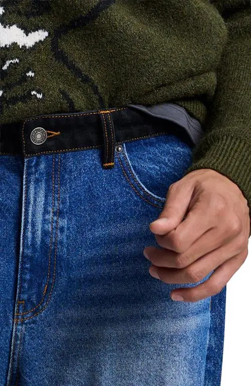 Desigual Contrast Waistband Distressed Straight Leg Jeans