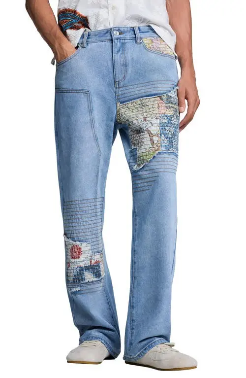 Desigual Patchwork Straight Leg Jeans