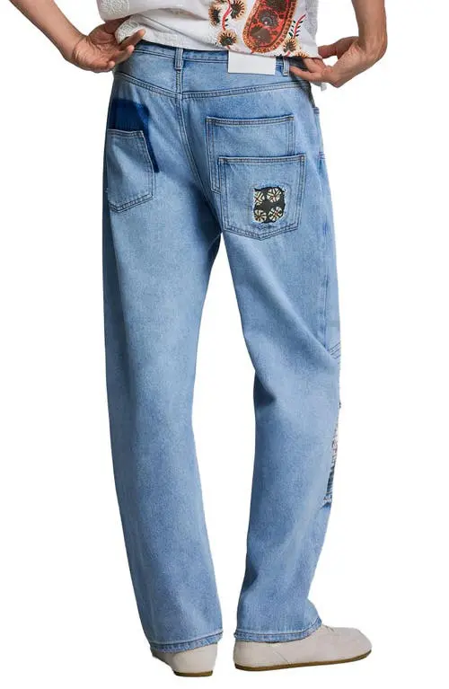 Desigual Patchwork Straight Leg Jeans