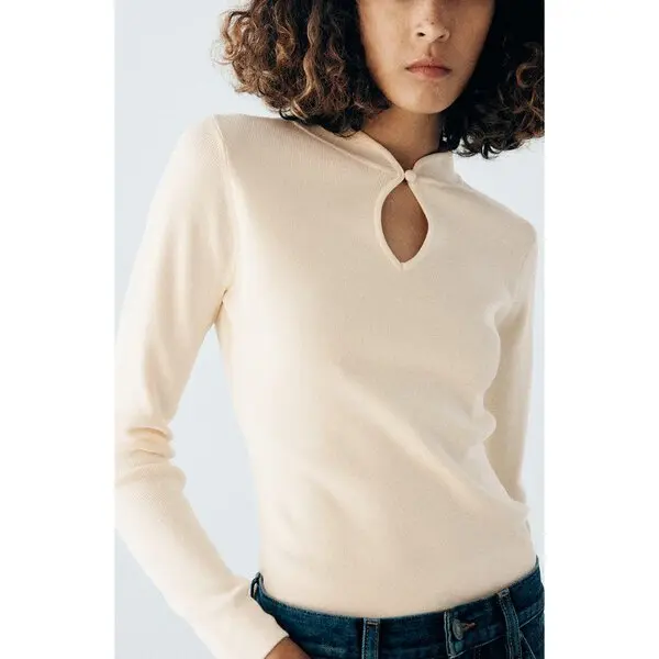 Mango Cutout Mock Neck Sweater