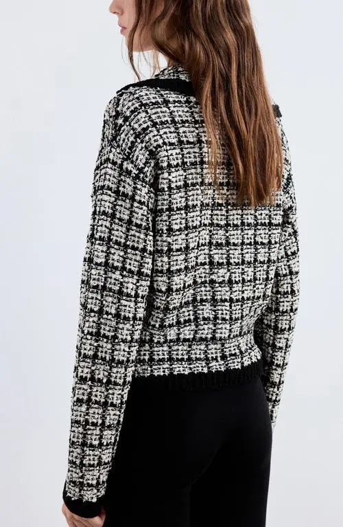 Mango Tweed Polo Collar Sweater