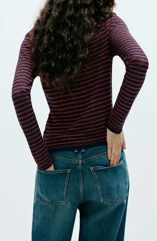 Mango Striped Metallic Thread Sweater