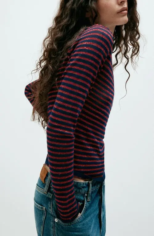 Mango Striped Metallic Thread Sweater