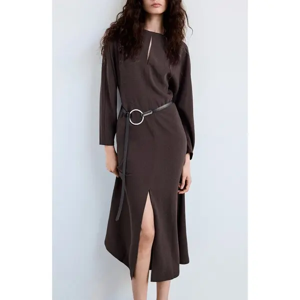 Mango Cutout Long Sleeve Midi Dress