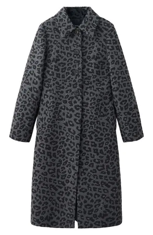 Mango Leopard Print Cotton Blend Long Coat