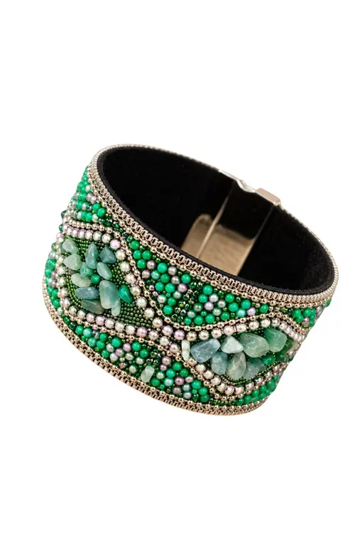 HUMANIST BEAUTY Boho Magnetic Cuff Bracelet - Green/silver