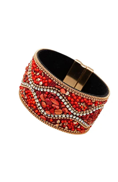 HUMANIST BEAUTY Boho Magnetic Cuff Bracelet - Red/gold