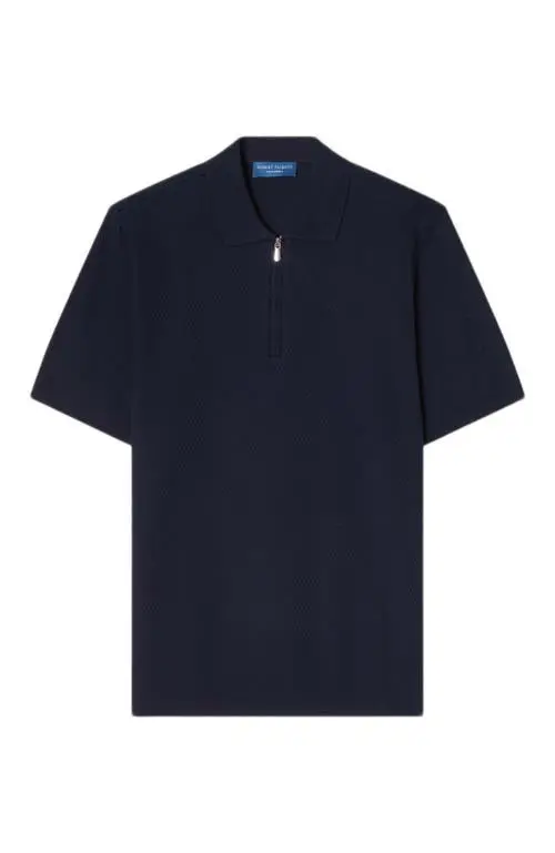 Robert Talbott Westin Textured Cotton Zip Polo - Navy
