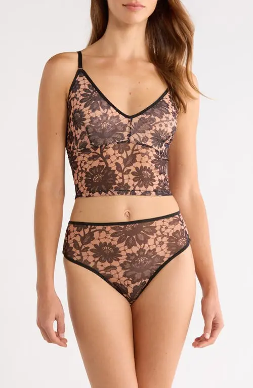 KILO BRAVA Floral Lace Mesh Lined Crop Camisole