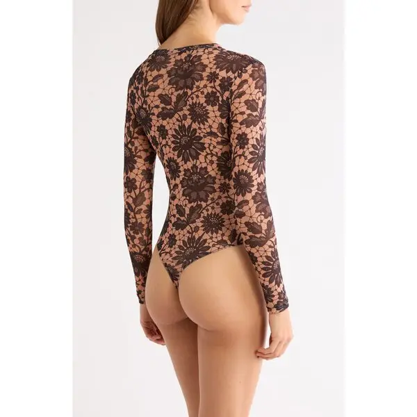 KILO BRAVA Floral Lace Long Sleeve Bodysuit