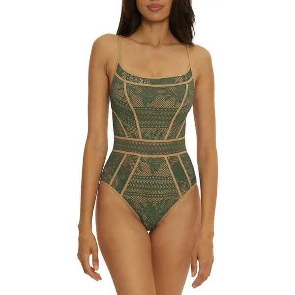 BECCA By Rebecca Virtue Corset Inspired One-piece Swimsuit - Kelp/tan