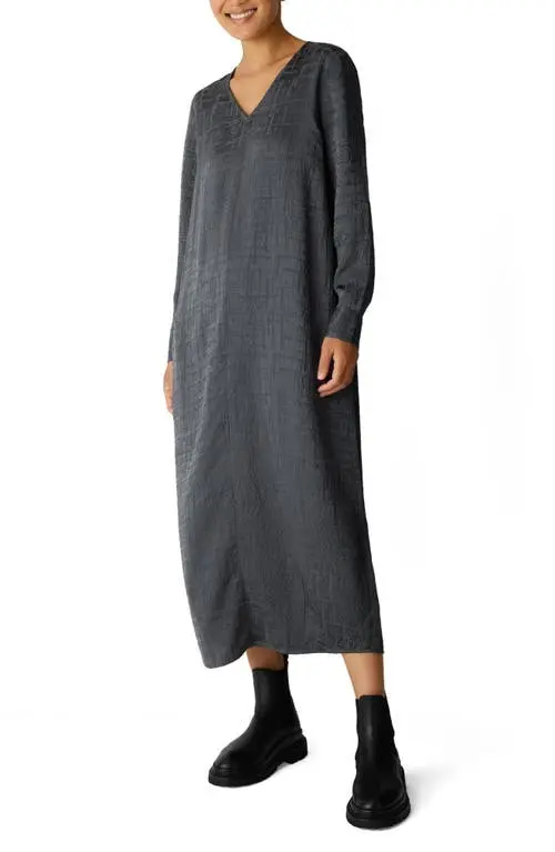 Eileen Fisher Silk Long Sleeve Maxi Dress