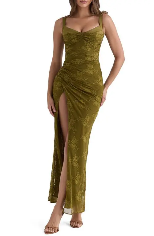 House Of Cb Maia Lace Corset Maxi Dress - Olive