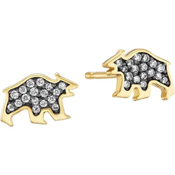 NIGHTHORSE Spirit Animals 18k Gold Bear Stud Earrings - Diamond