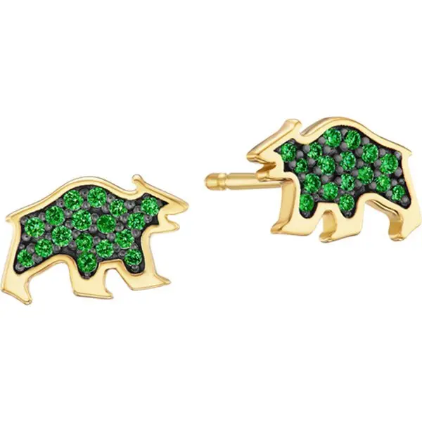 NIGHTHORSE Spirit Animals 18k Gold Bear Stud Earrings - Emerald