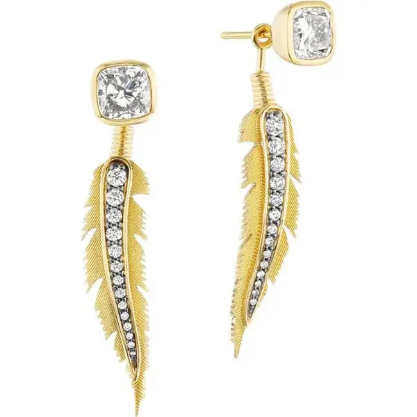 NIGHTHORSE Feathers 18k Gold Drop Earrings - Diamond