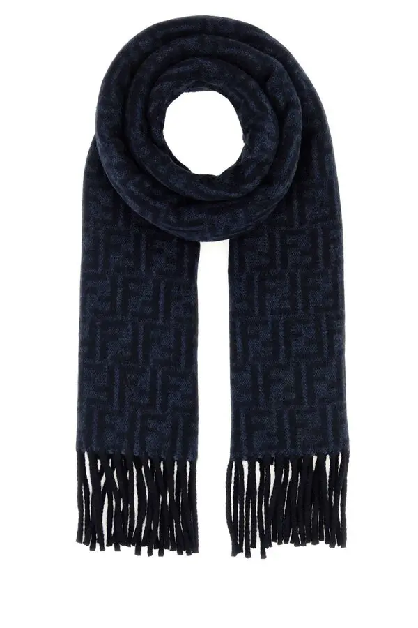 Fendi Dark Wool And Cashmere Reversible Scarf
