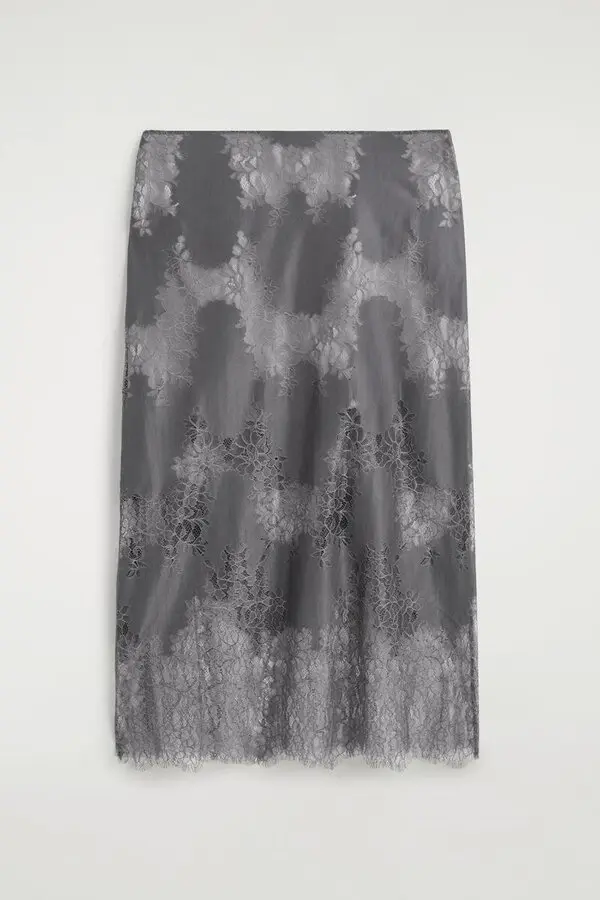 Cos Lace-overlay Midi Skirt - Gray
