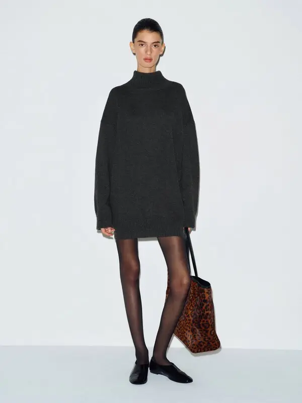 REFORMATION Mars Cashmere Turtleneck Dress - Grey