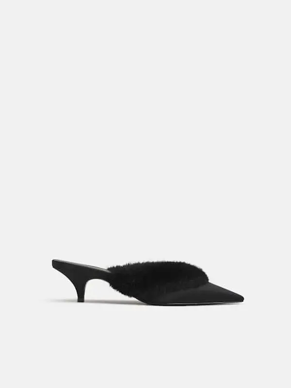 REFORMATION Wyler Heeled Mule Satin Fur