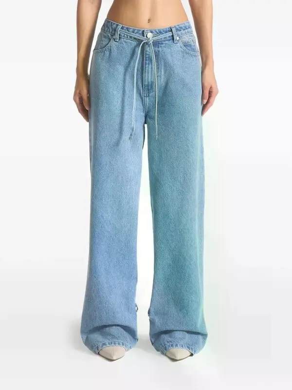 Manière De Voir Faye Wide Mid Rise Jeans With Tie Waist - Blue