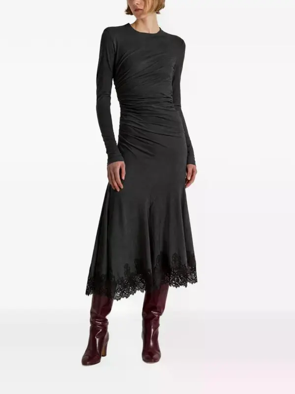 Alberta Ferretti Lace-trim Ruched Midi Dress