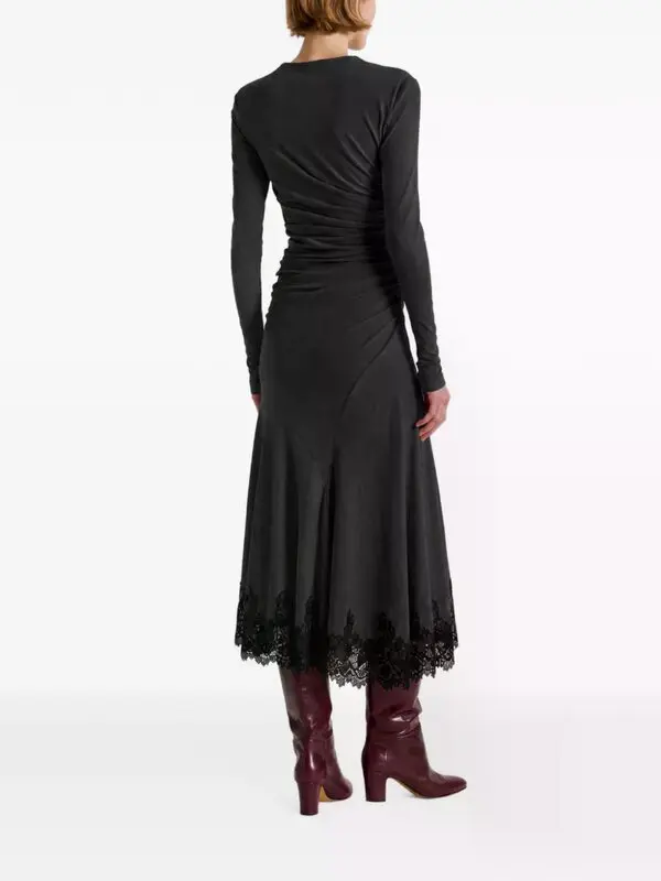 Alberta Ferretti Lace-trim Ruched Midi Dress