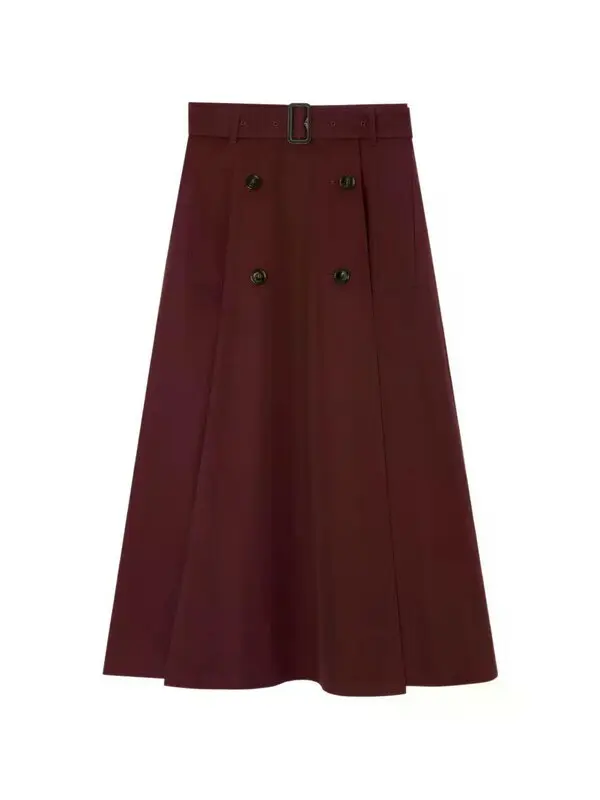 Burberry Tropical Gabardine Trench Midi Skirt - Red