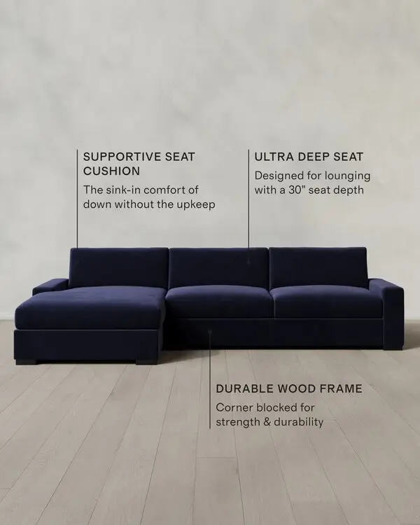 Quince Stillman Deep Seat Chaise Sectional In Performance Velvet - Midnight