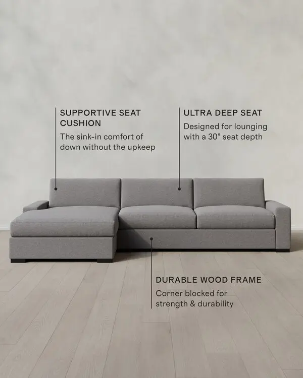 Quince Stillman Deep Seat Chaise Sectional In Performance Basketweave - Ash