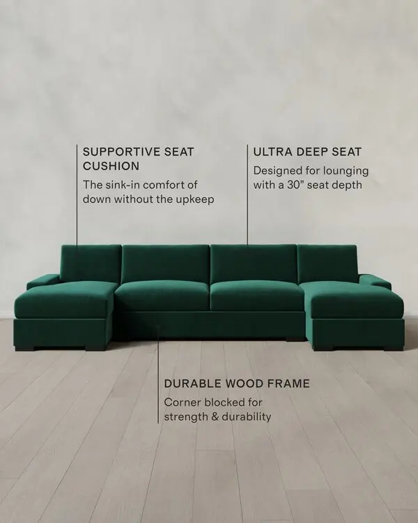 Quince Stillman Deep Seat U Sectional In Performance Velvet - Spruce