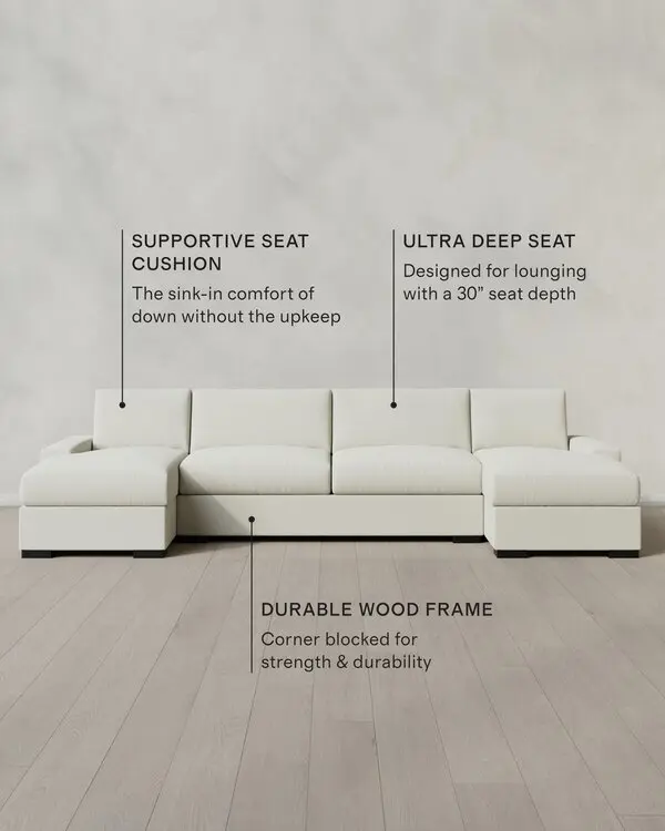 Quince Stillman Deep Seat U Sectional In Performance Basketweave - Ivory