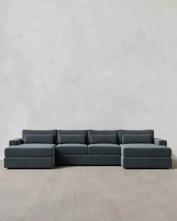 Quince Ashford Deep Seat U Sectional In Performance Velvet - Pine