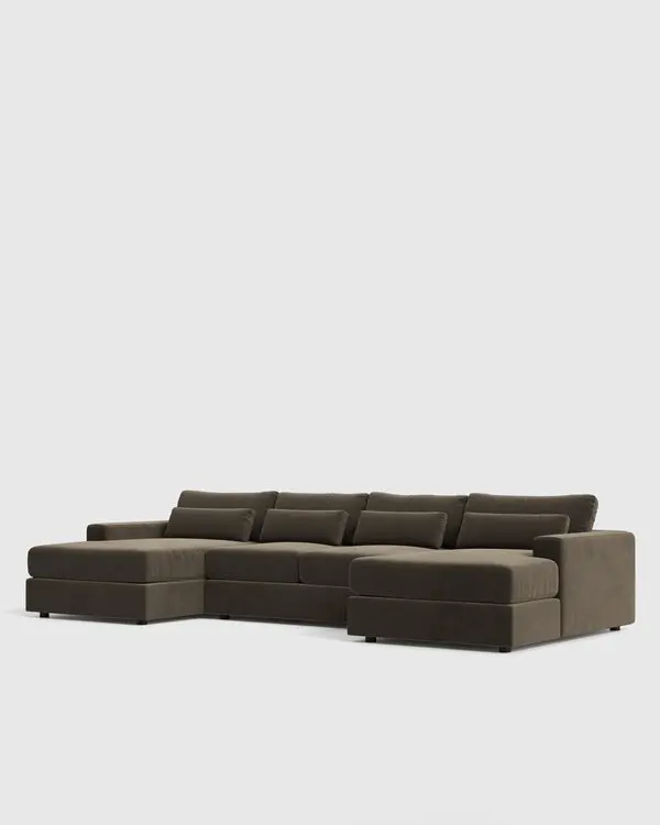 Quince Ashford Deep Seat U Sectional In Performance Velvet - Pine