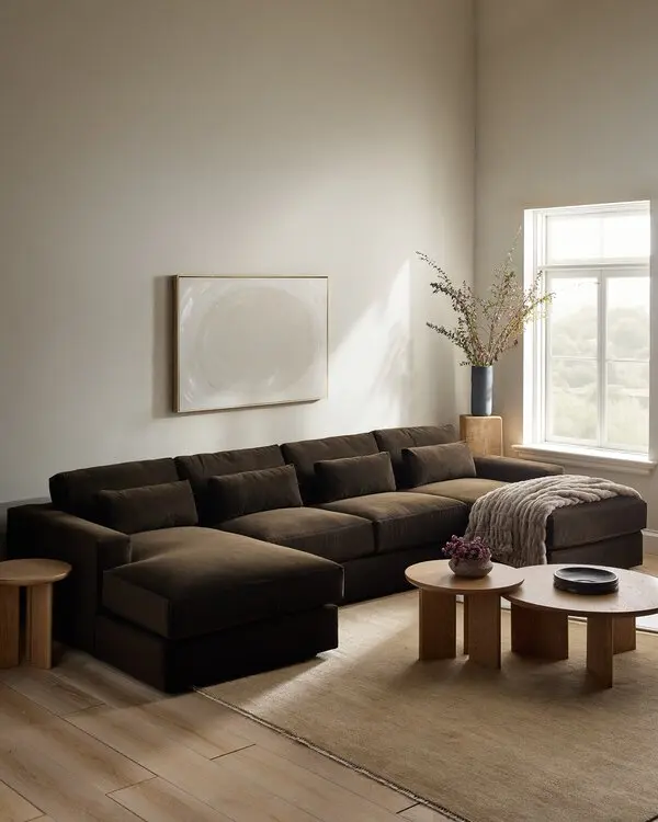 Quince Ashford Deep Seat U Sectional In Performance Velvet - Pine
